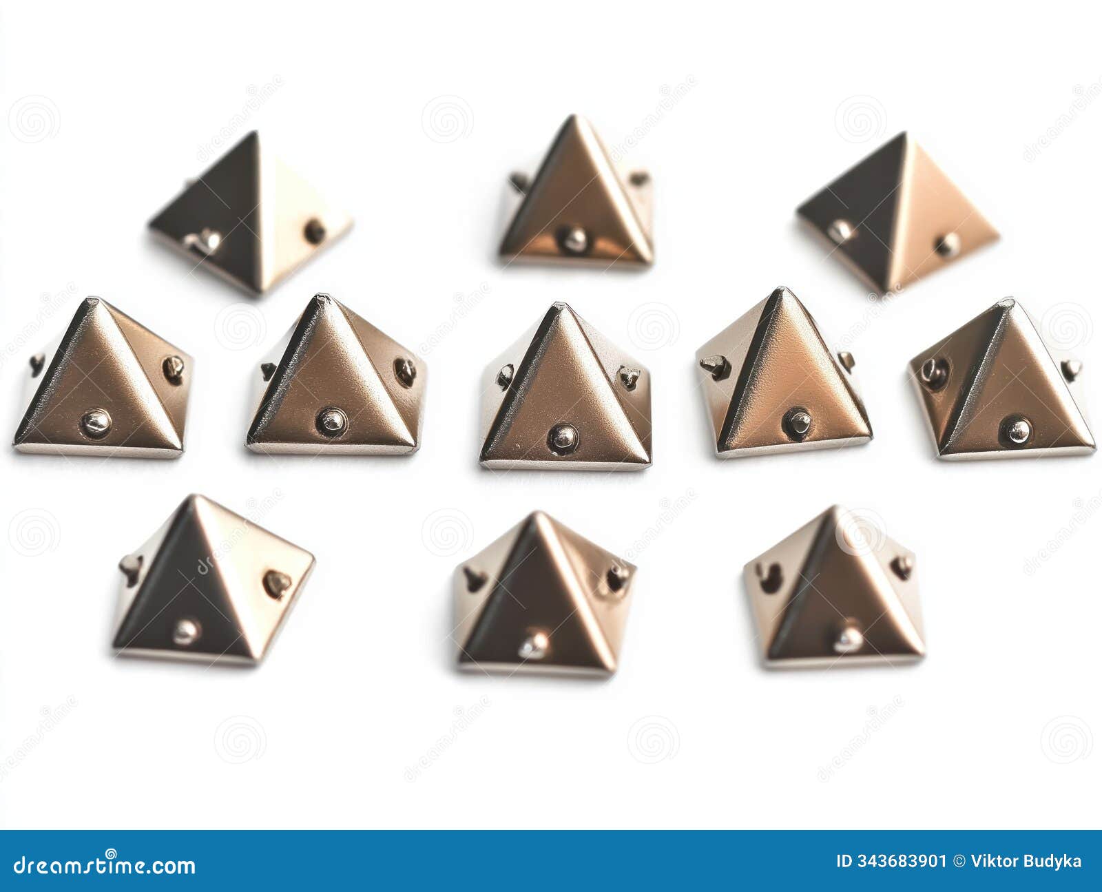 Collection Of Twelve Triangular Objects With Small Silver Buttons In