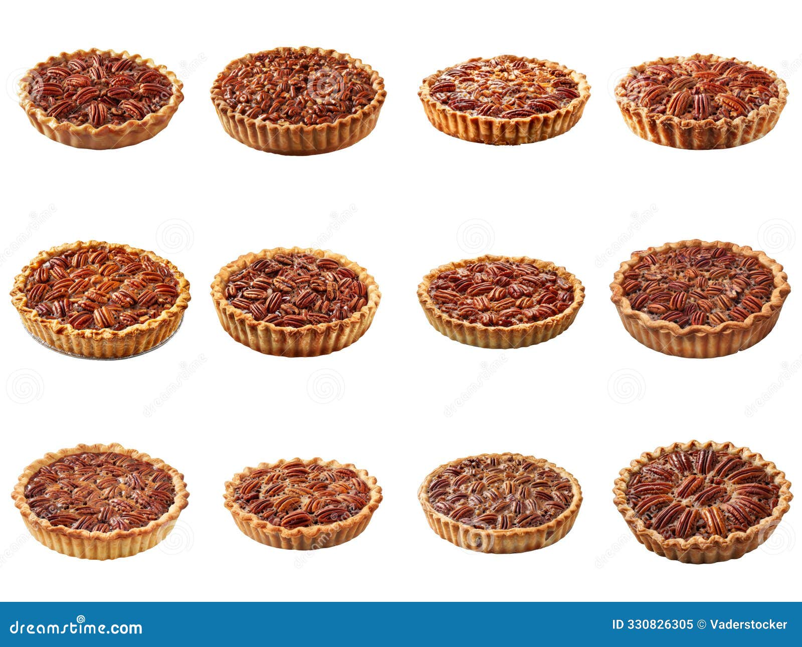 A Collection of Twelve Whole Pecan Pies Stock Illustration ...
