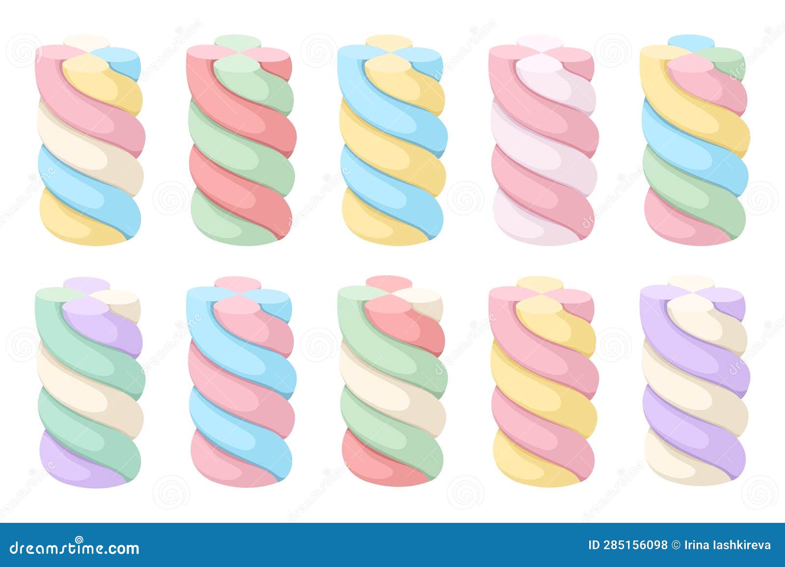 Collection of Twist Marshmallows in Different Colors. Vector ...