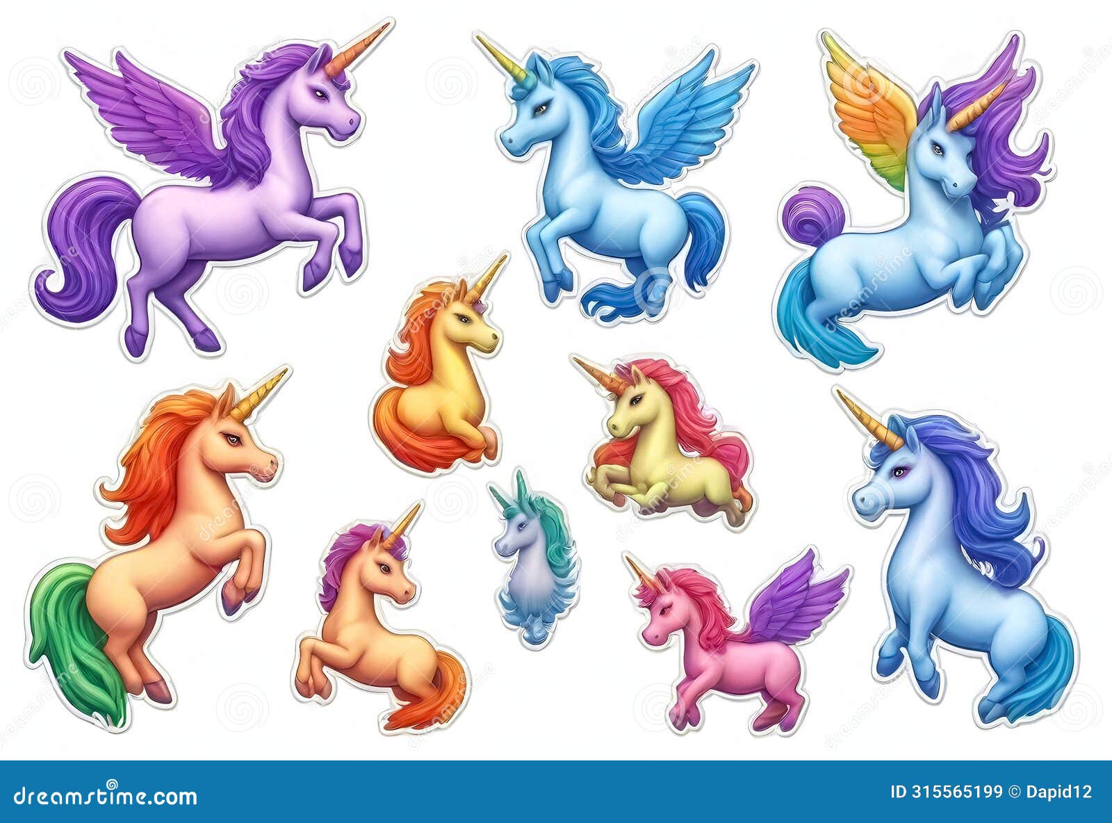 A Collection of Unicorn Stickers Set of Different Colors Stock ...