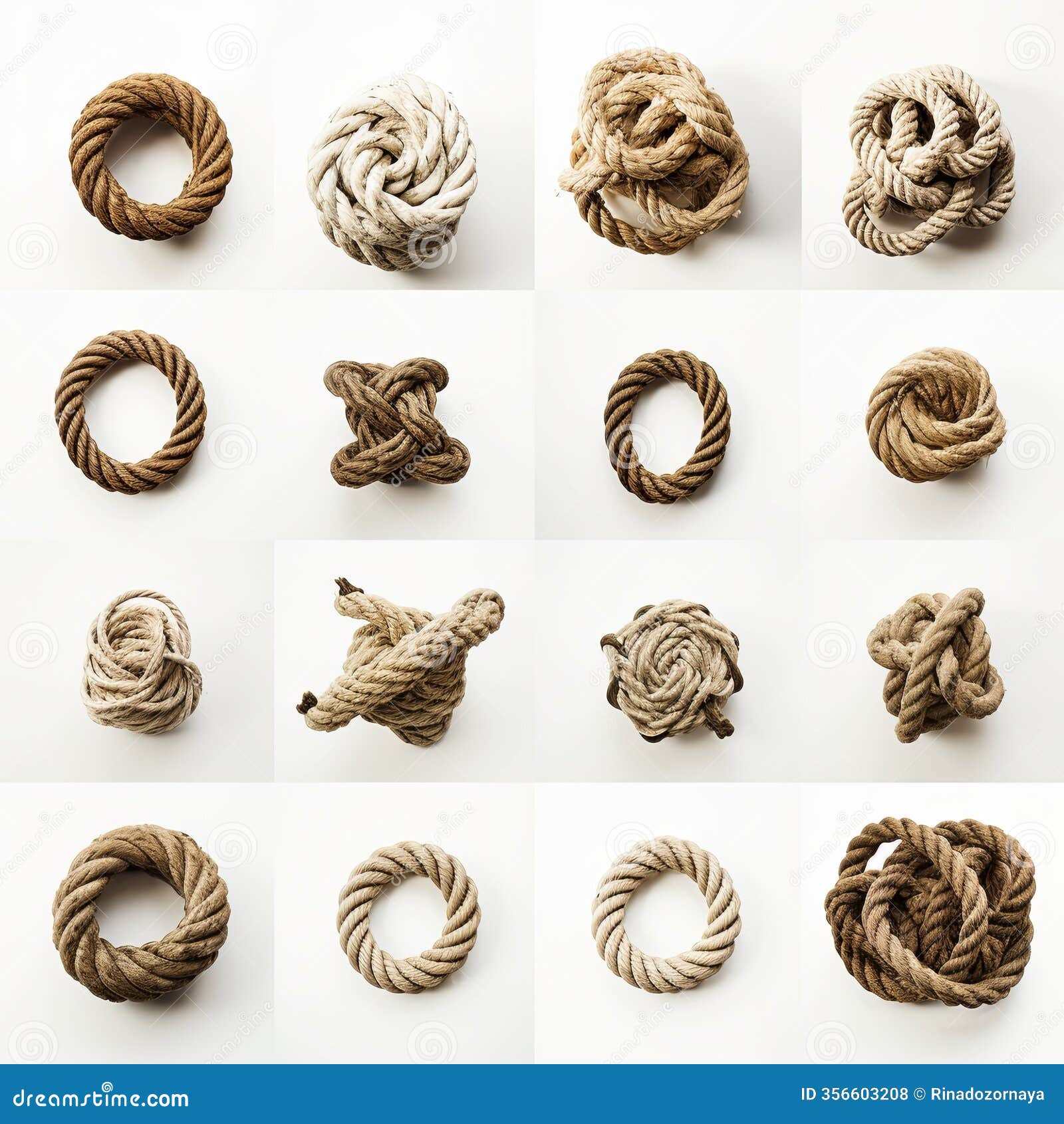 Collection of Unique Decorative Rope Knots Displayed on a Clean White ...