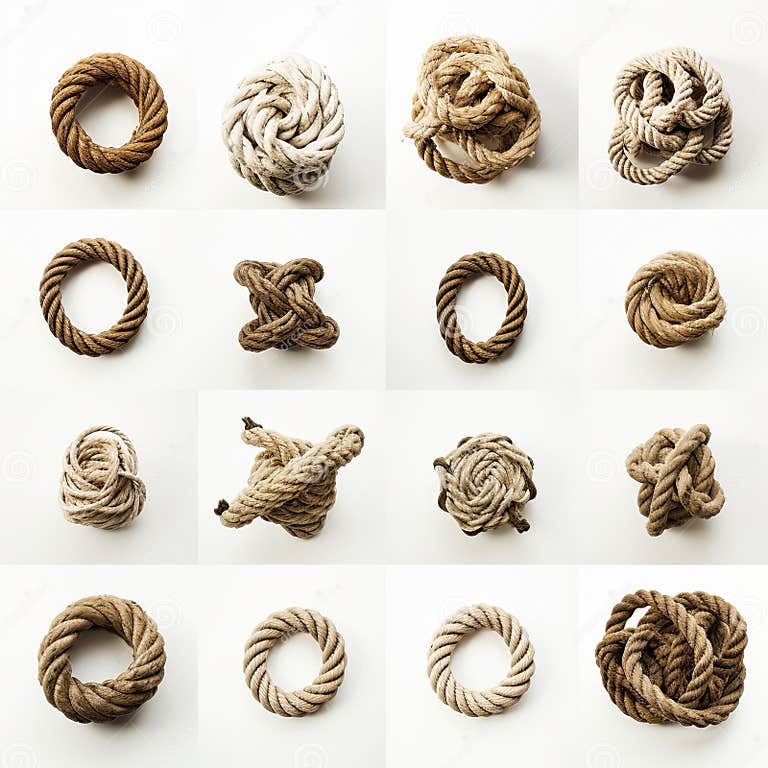 Collection of Unique Decorative Rope Knots Displayed on a Clean White ...