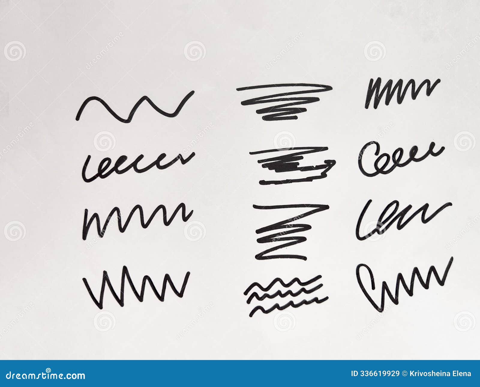 A Collection of Unique, Hand-drawn Abstract Lines Arranged on a White ...