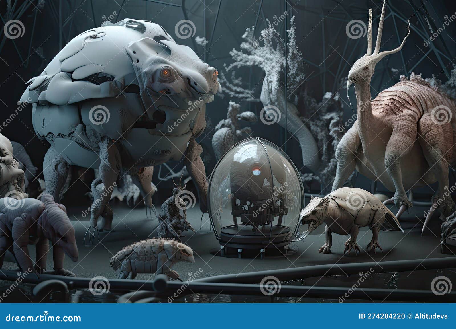 A Collection of Unusual and Alien Creatures, Displayed in a Futuristic ...