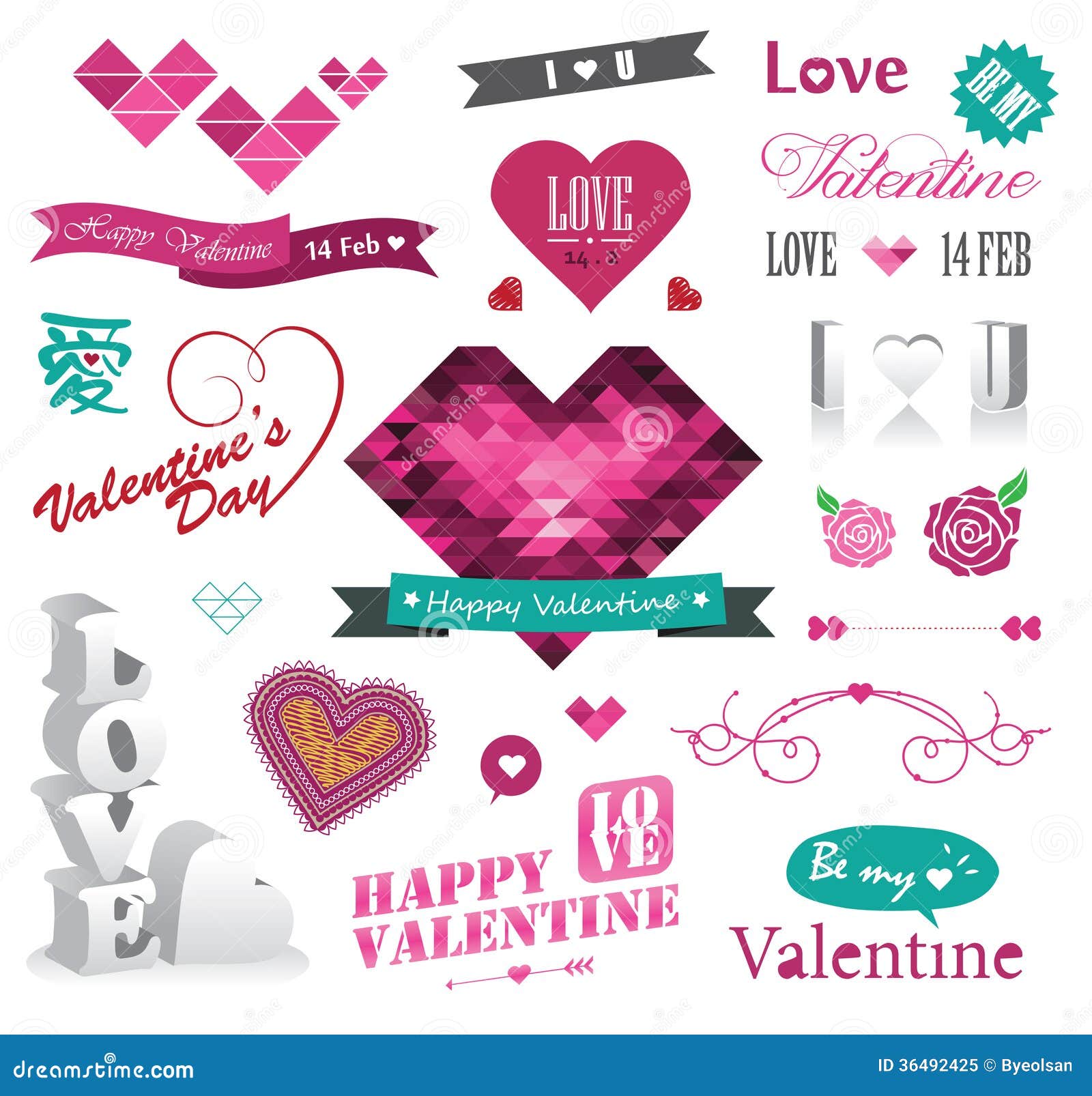 Collection of Valentine Elements Stock Vector - Illustration of ...