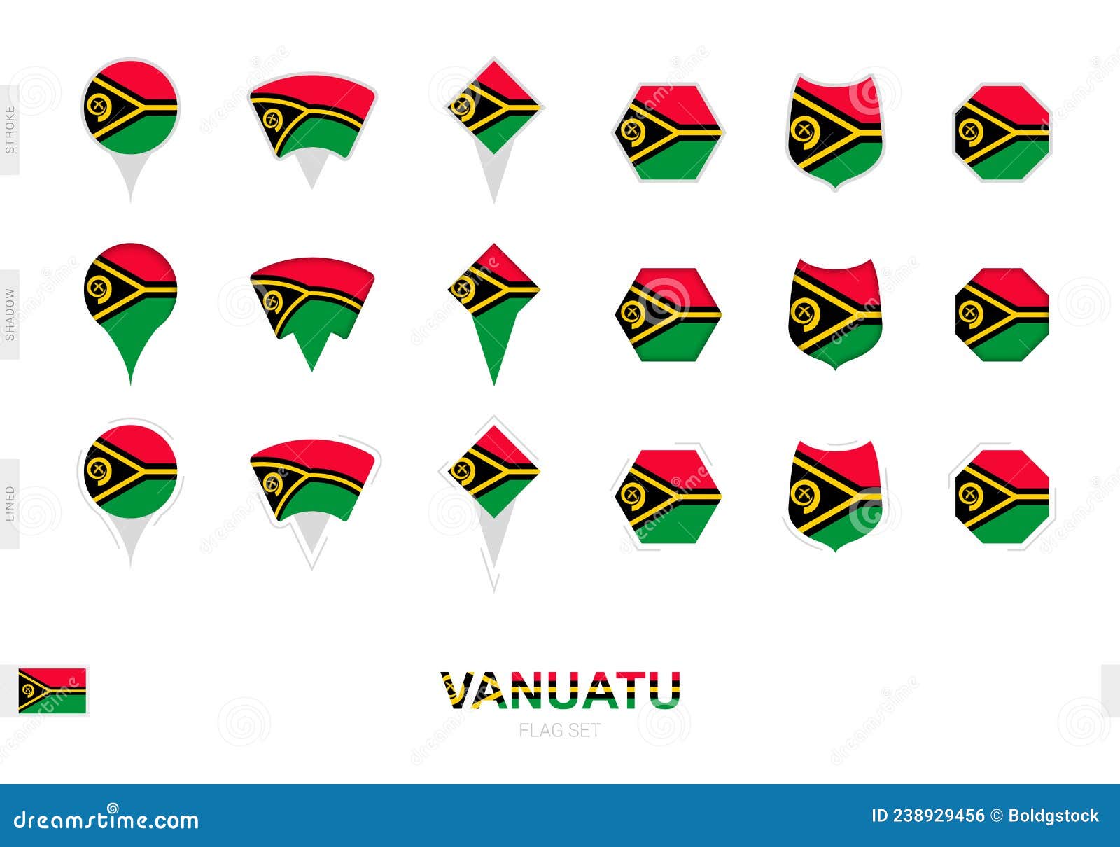 Collection of the Vanuatu Flag in Different Shapes and with Three ...