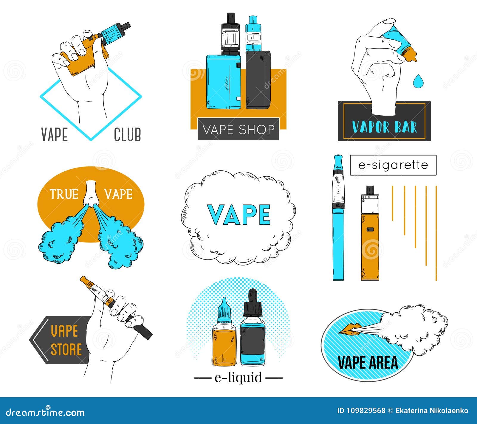 Collection of Vape Labels, Emblems and Badges. Electronic Cigarette ...
