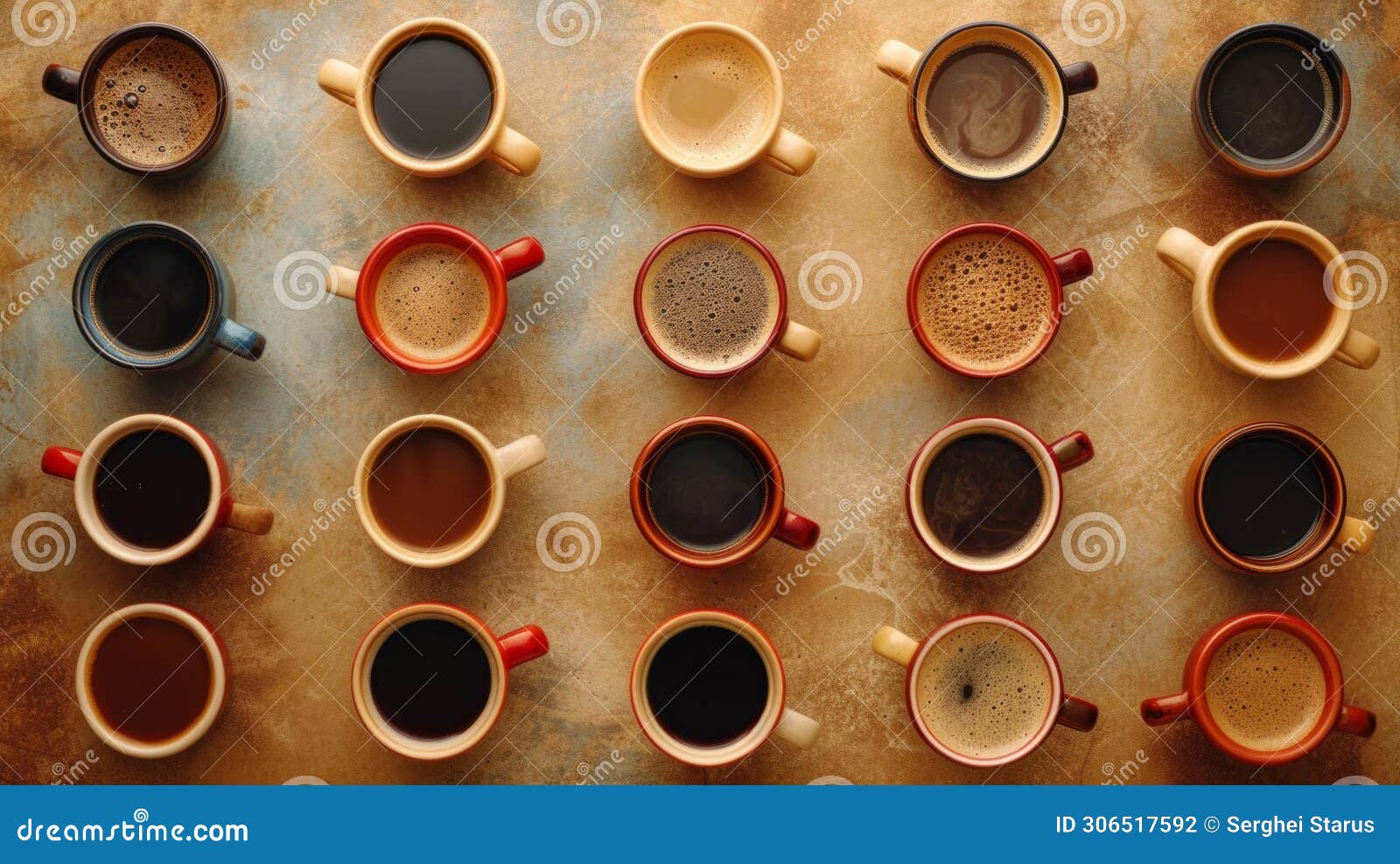 A Collection of a Variety of Coffee Cups Arranged in Rows, AI Stock ...