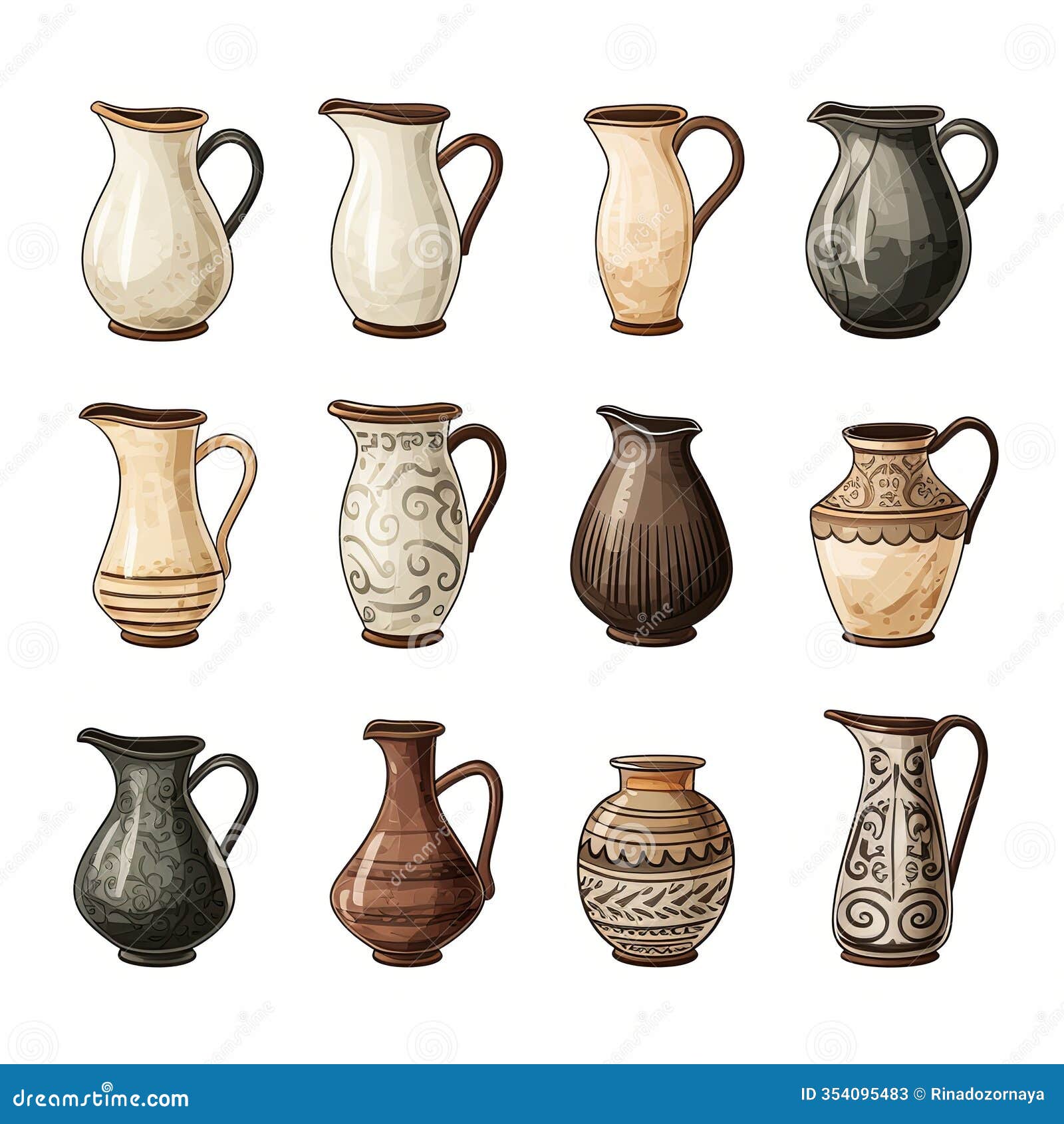A Collection of Various Antique Ceramic Jugs on a White Background ...