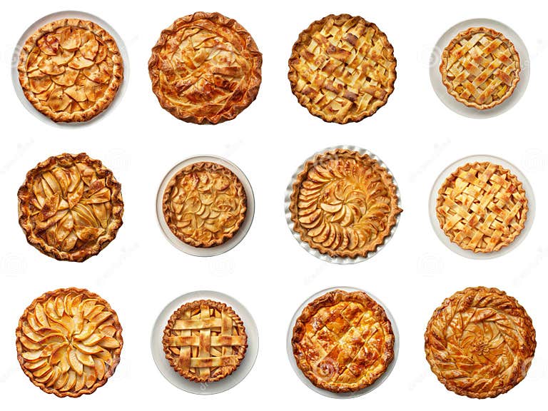 A Collection of Various Apple Pies with Different Crust Designs Stock ...
