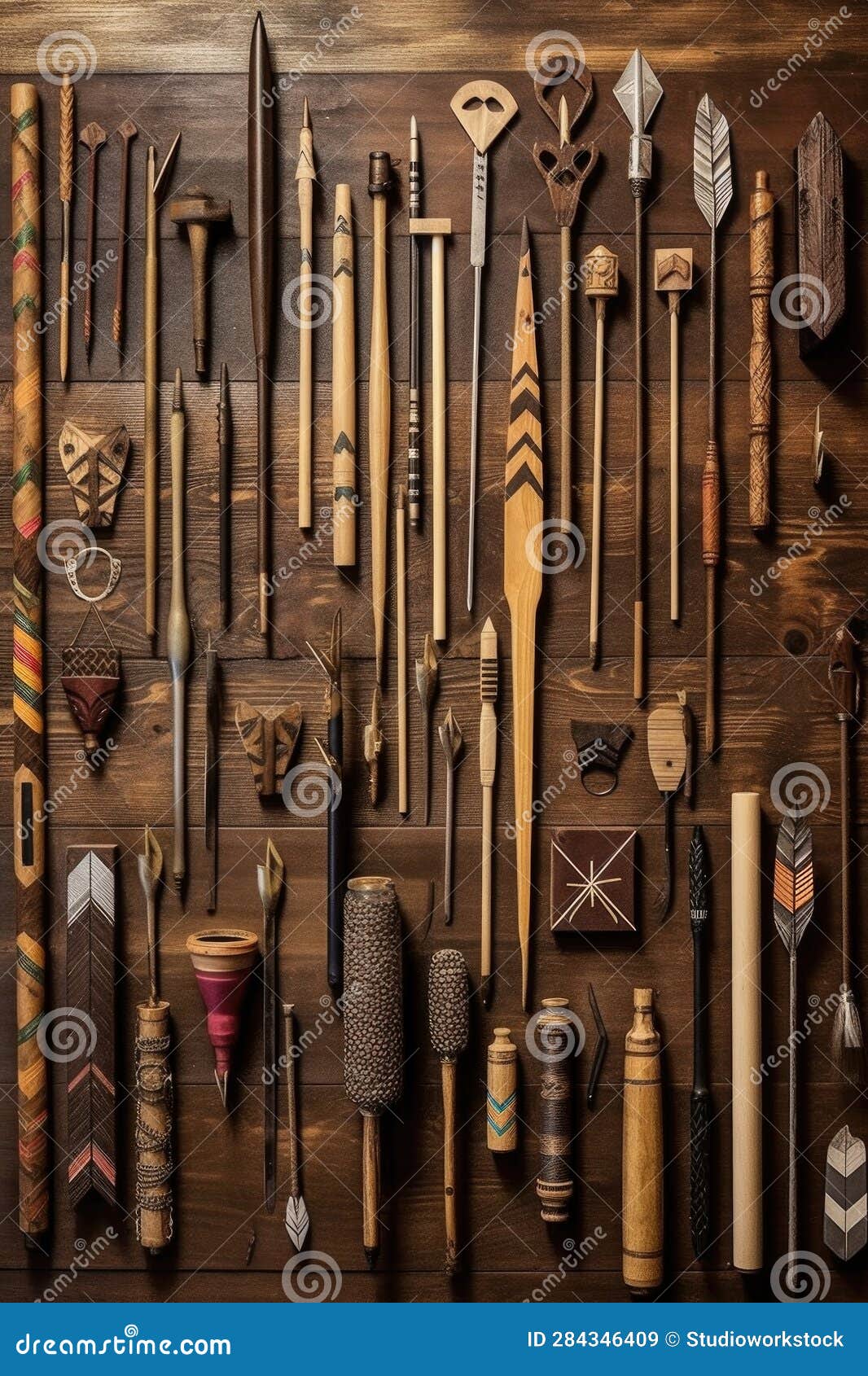 A Collection of Various Arrow Types on a Wooden Table Stock ...