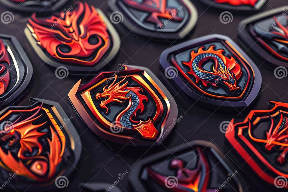 A Collection of Various Badges Displayed on a Table Stock Photo - Image ...