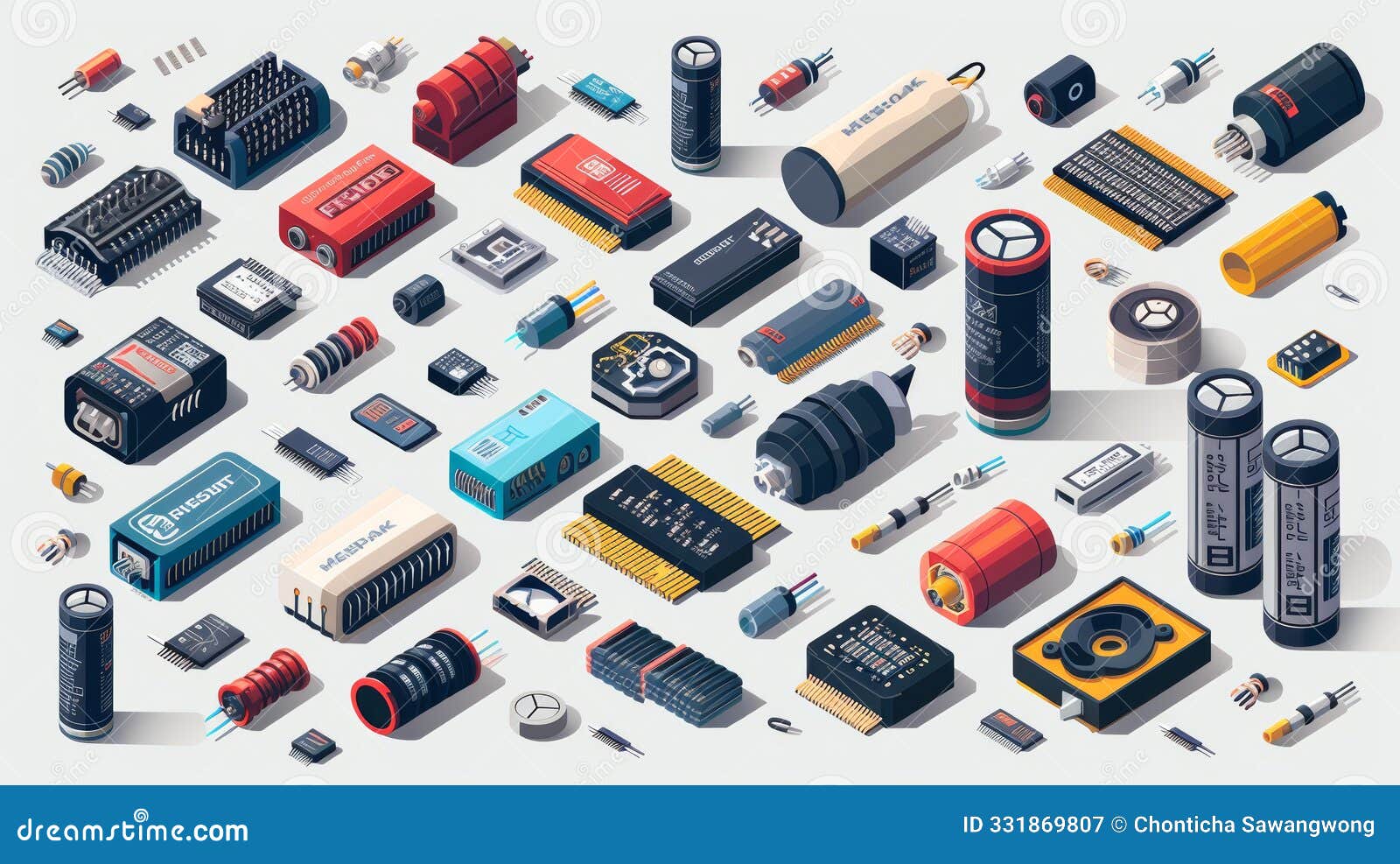 A Collection of Various Batteries and Electronic Components in ...