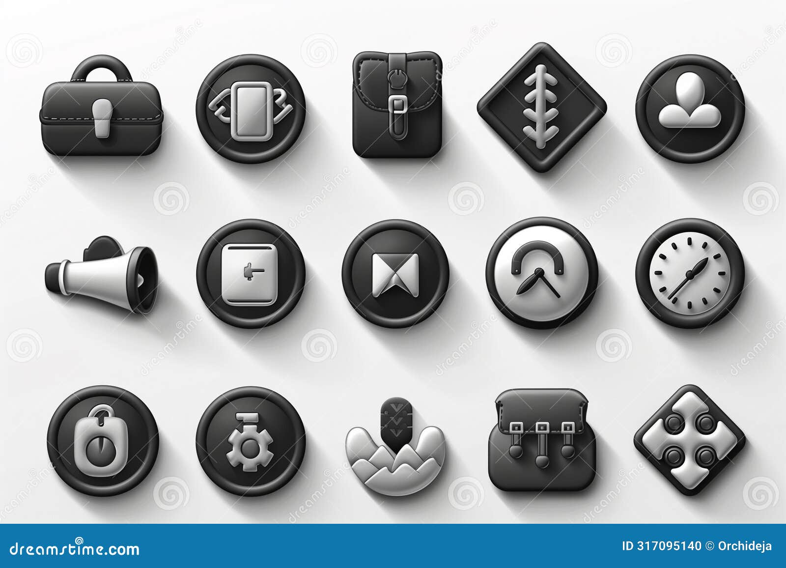 Collection of Various Black and White Icons Laid Out on a Clean White ...
