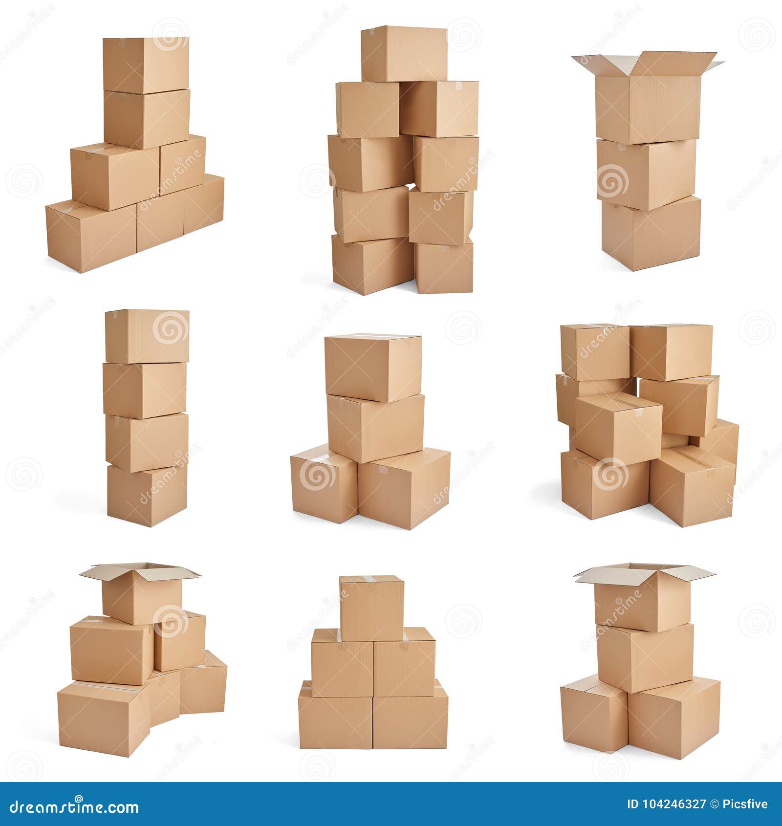 Carton Box Stack. Stacked Parcel Cardboard Packages, Lot Isometric ...