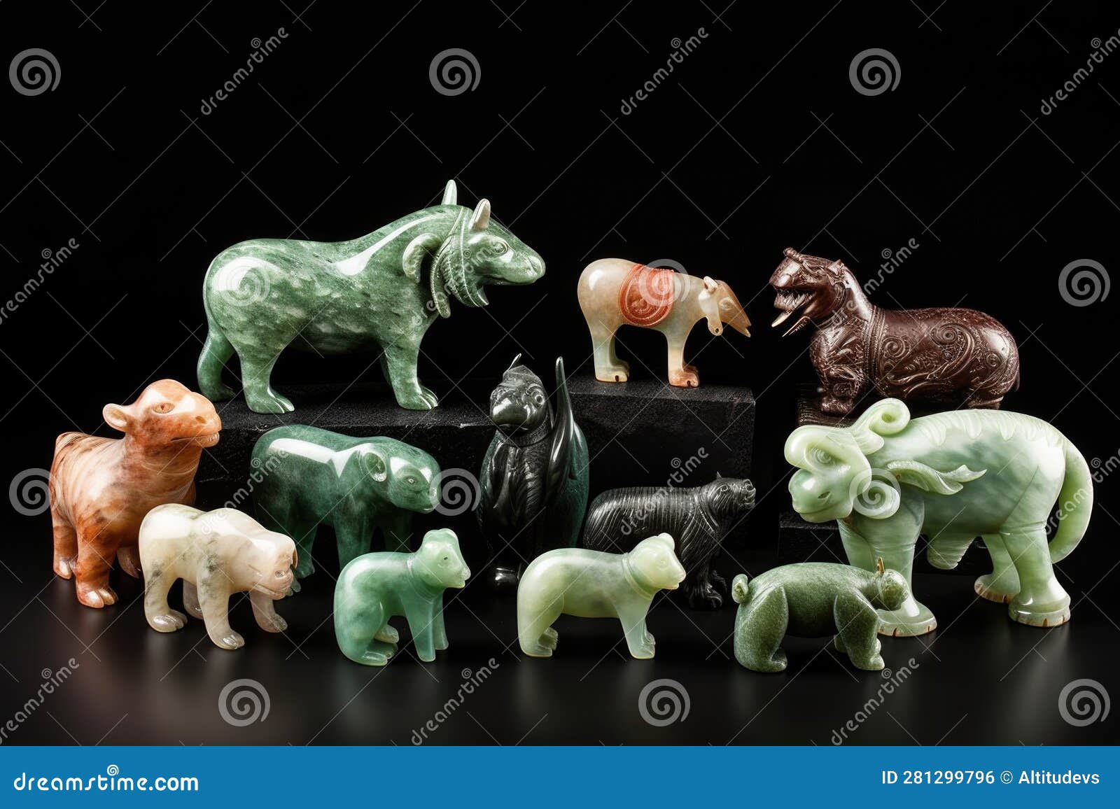 Collection of Various Chinese Jade Animals Stock Illustration ...