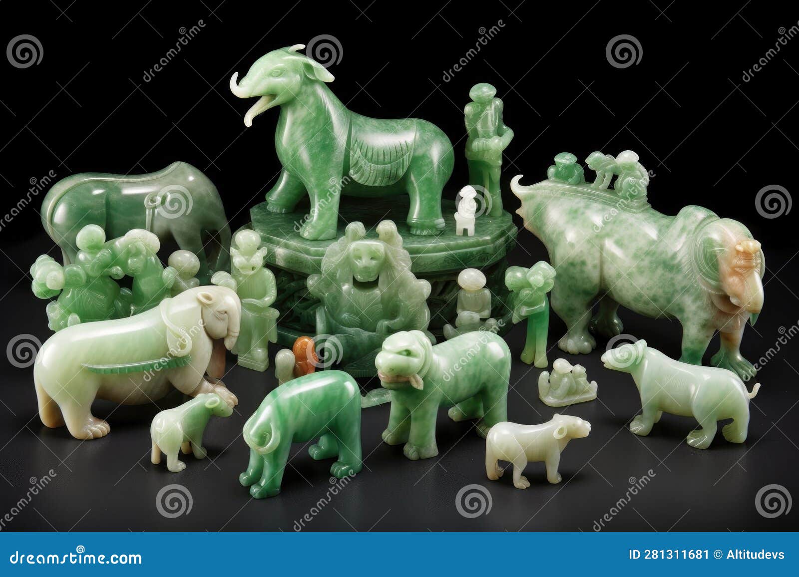 Collection of Various Chinese Jade Animals Stock Illustration ...