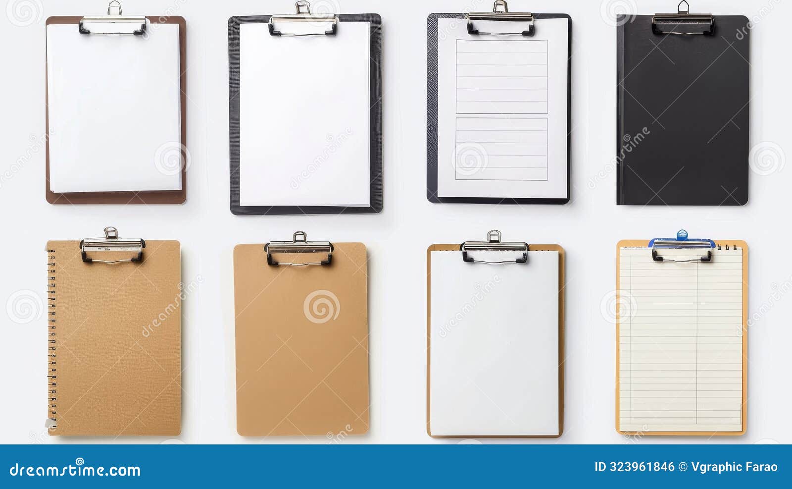 Collection of Various Clipboards with Different Paper Sheets, Top View ...