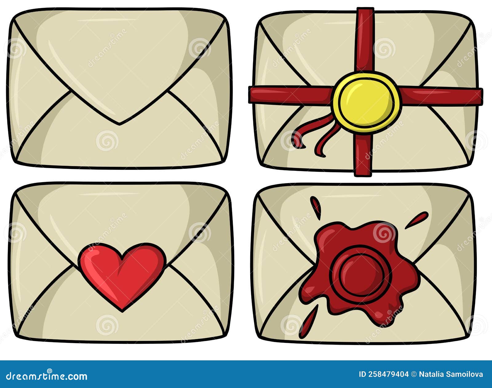 Collection of Various Closed Envelopes in Cartoon Style, Sealed ...