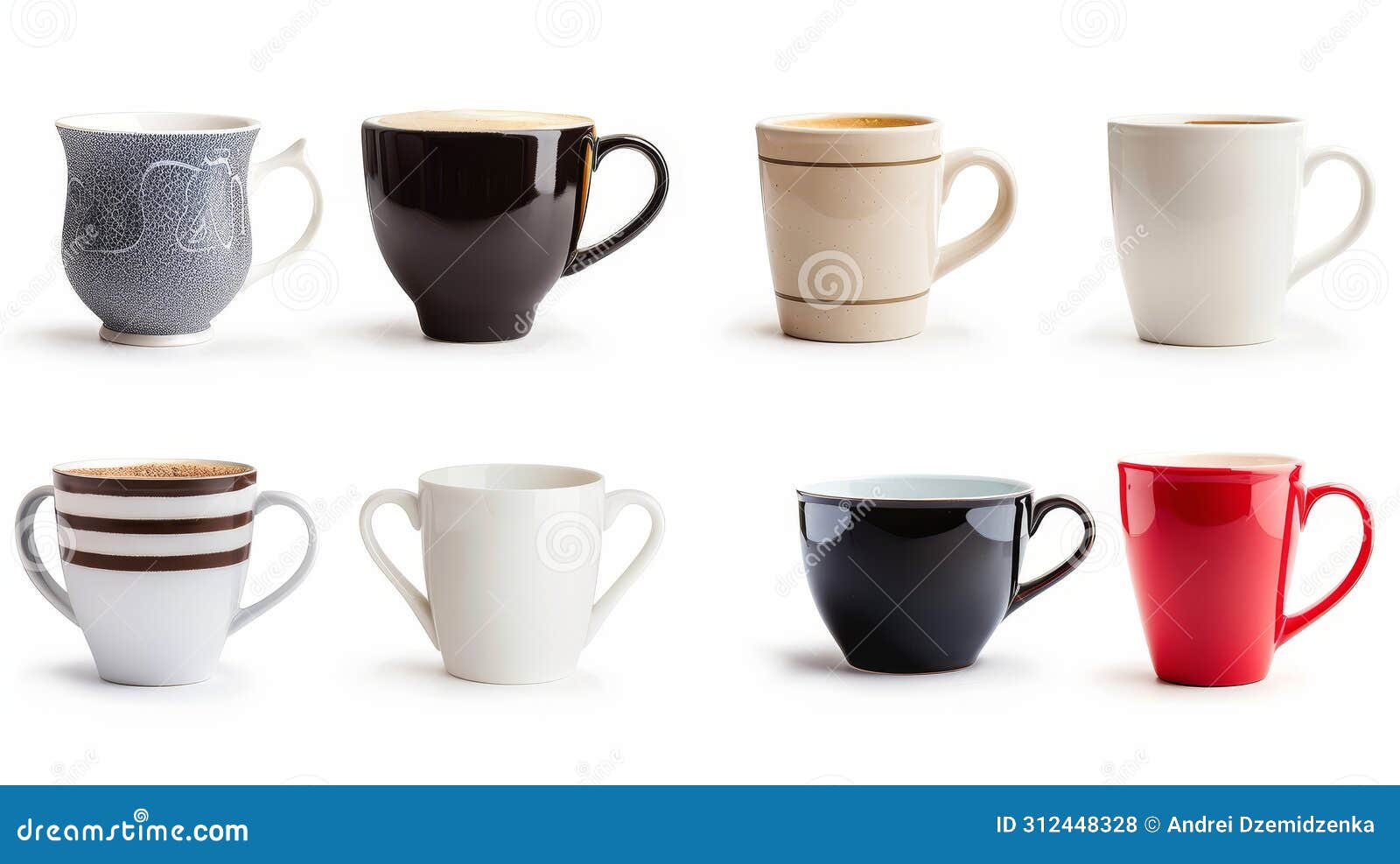 This is a Collection of Various Coffee Cups on White Background. they ...