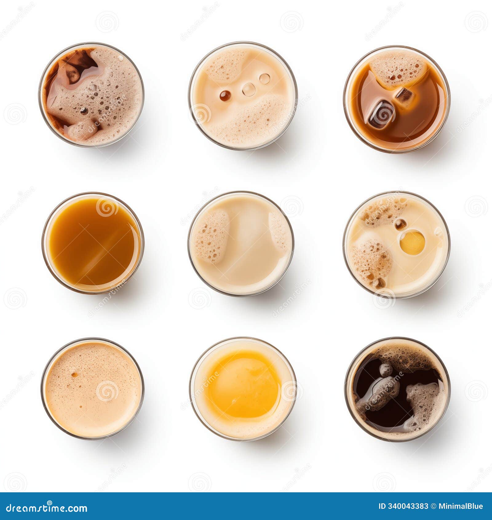 A Collection of Various Coffee Types Displayed in Cups, Showcasing ...