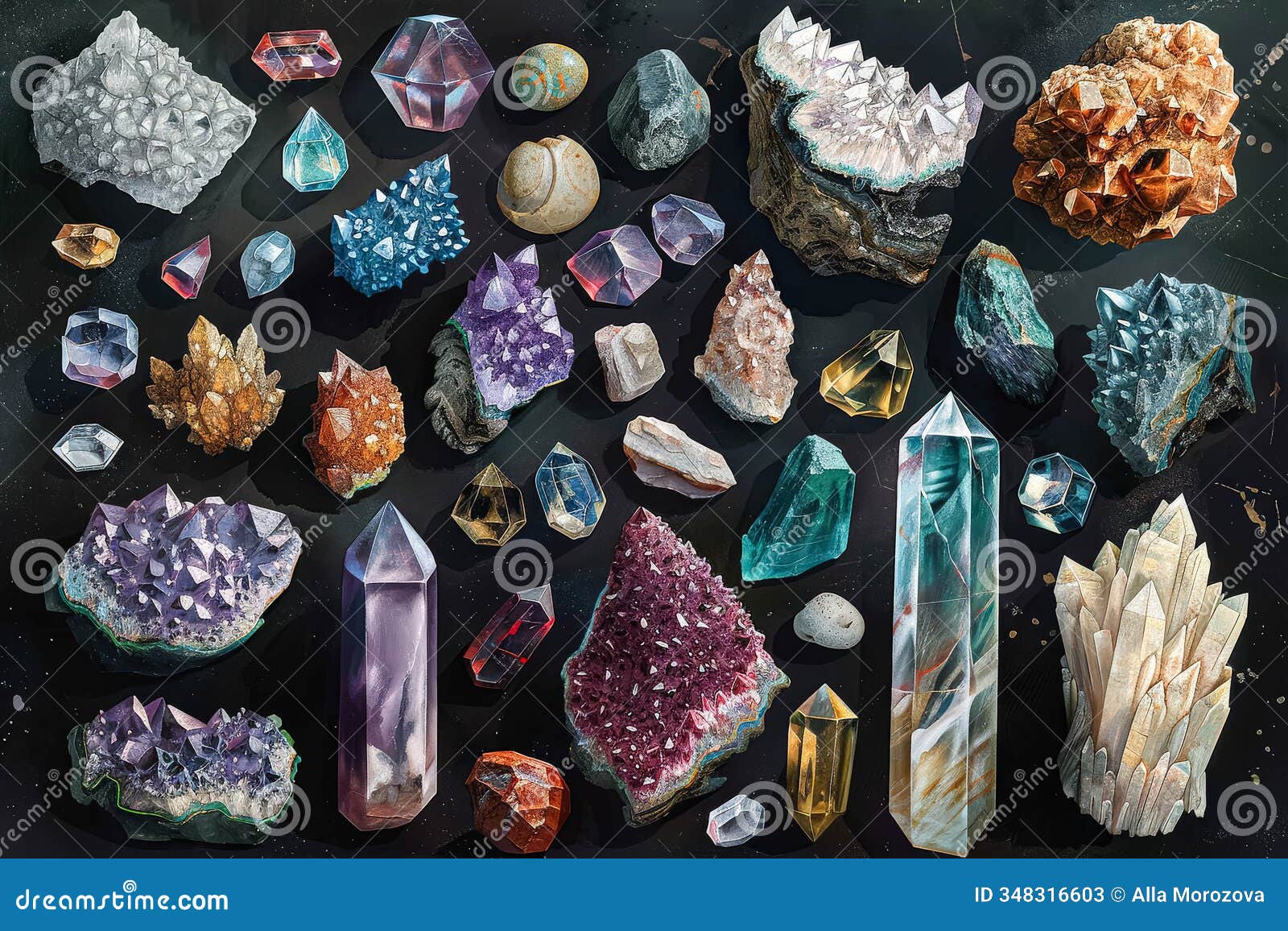 Collection of Various Colored Gemstones and Crystals are Spread Out on ...