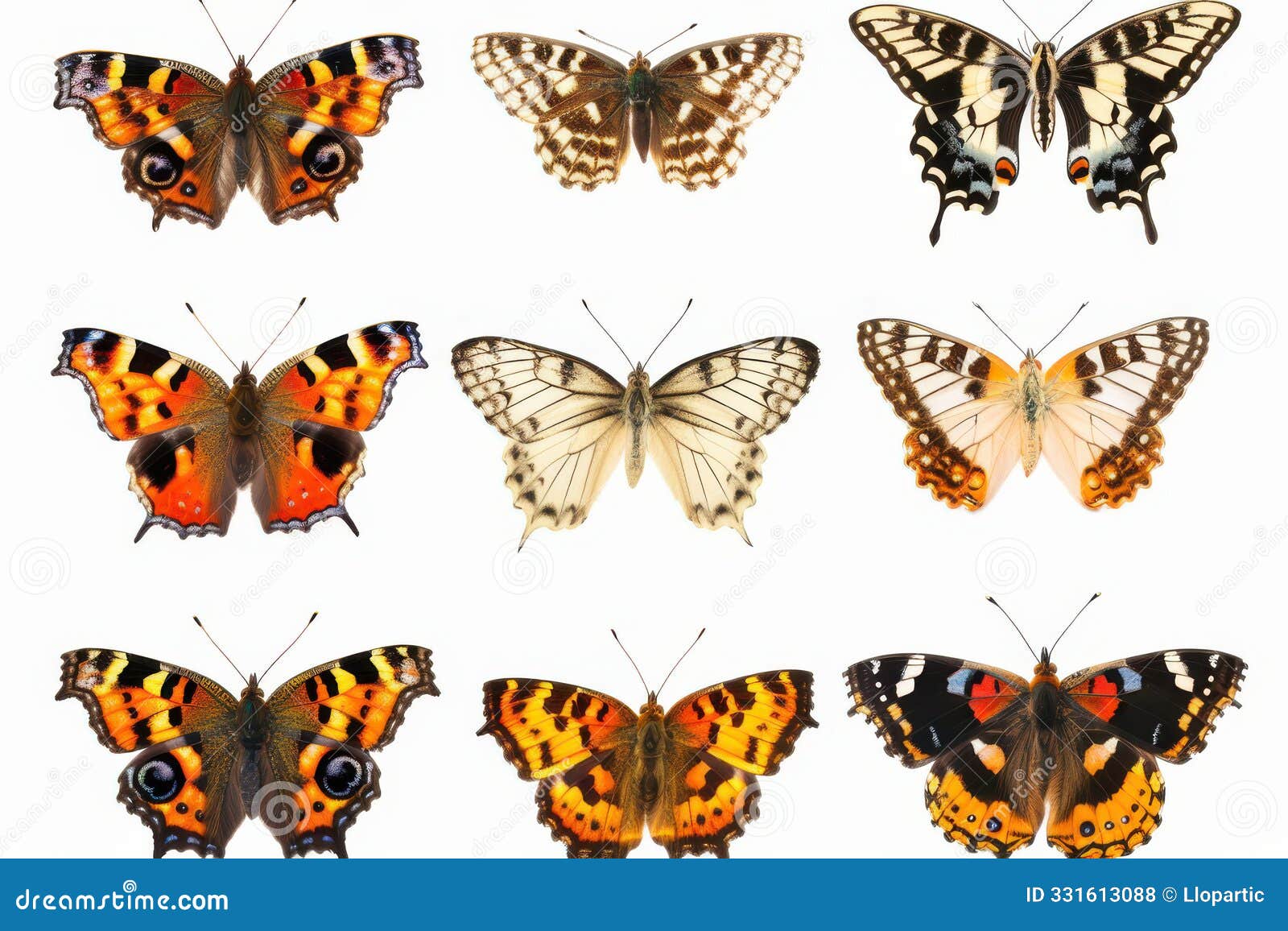 A Collection of Various Colorful Butterfly Species Displayed in a Grid ...