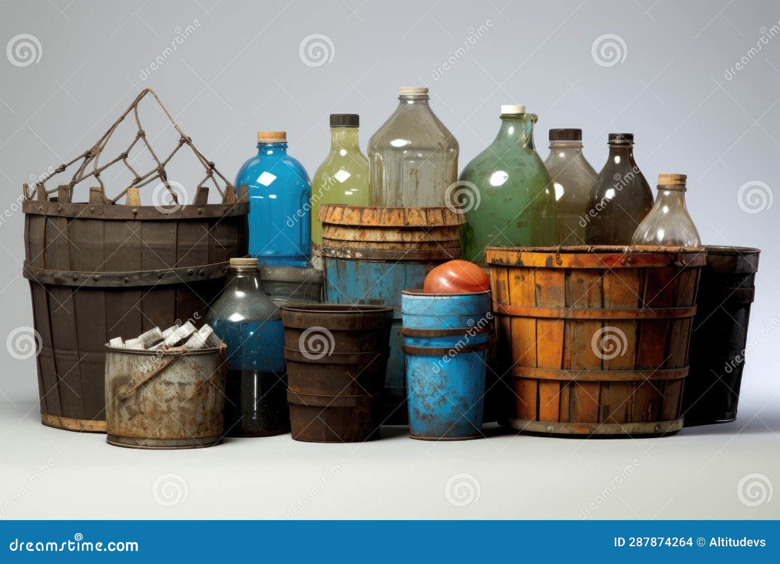 Collection of Various Containers for Oil Recycling Stock Photo - Image ...