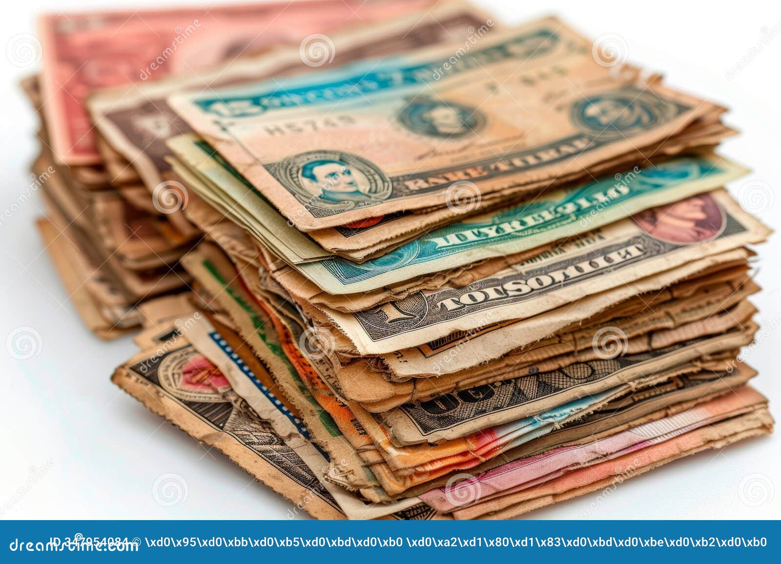 Collection of Various Currency Notes Stacked Together in Disarray on a ...
