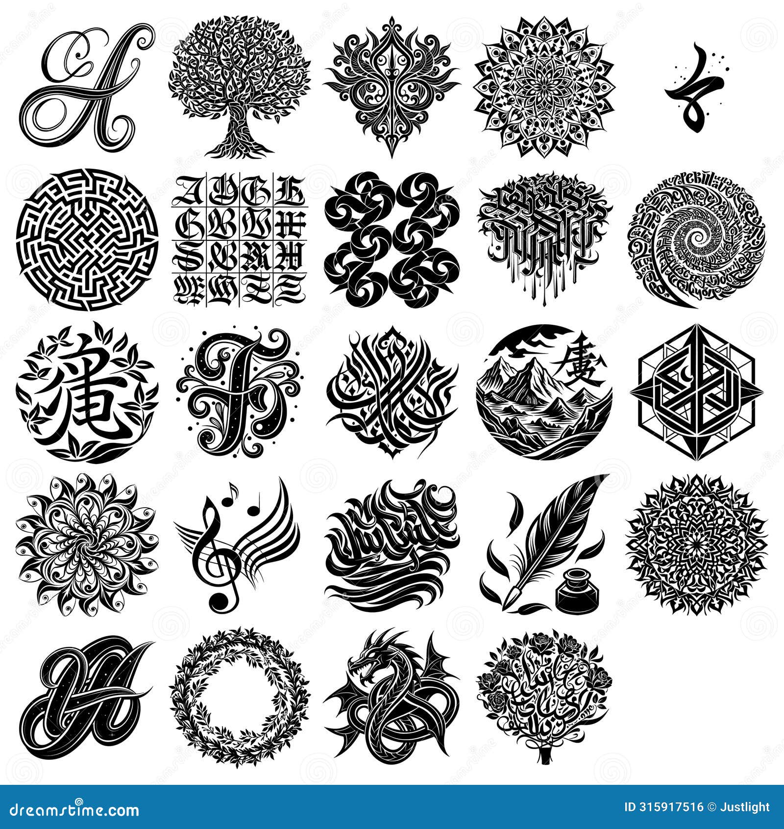 Collection of Various Designs on White Background Stock Vector ...