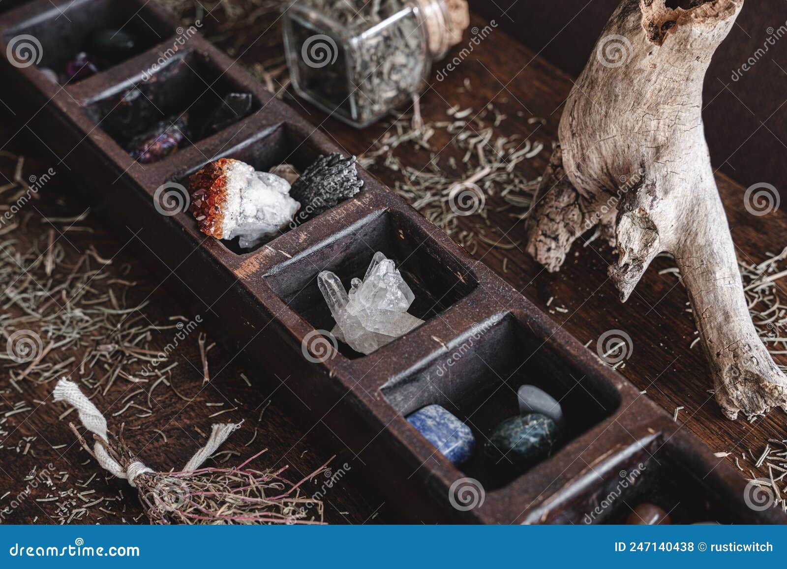 A Collection of Various Different Crystals on a Messy Wiccan Witch`s ...