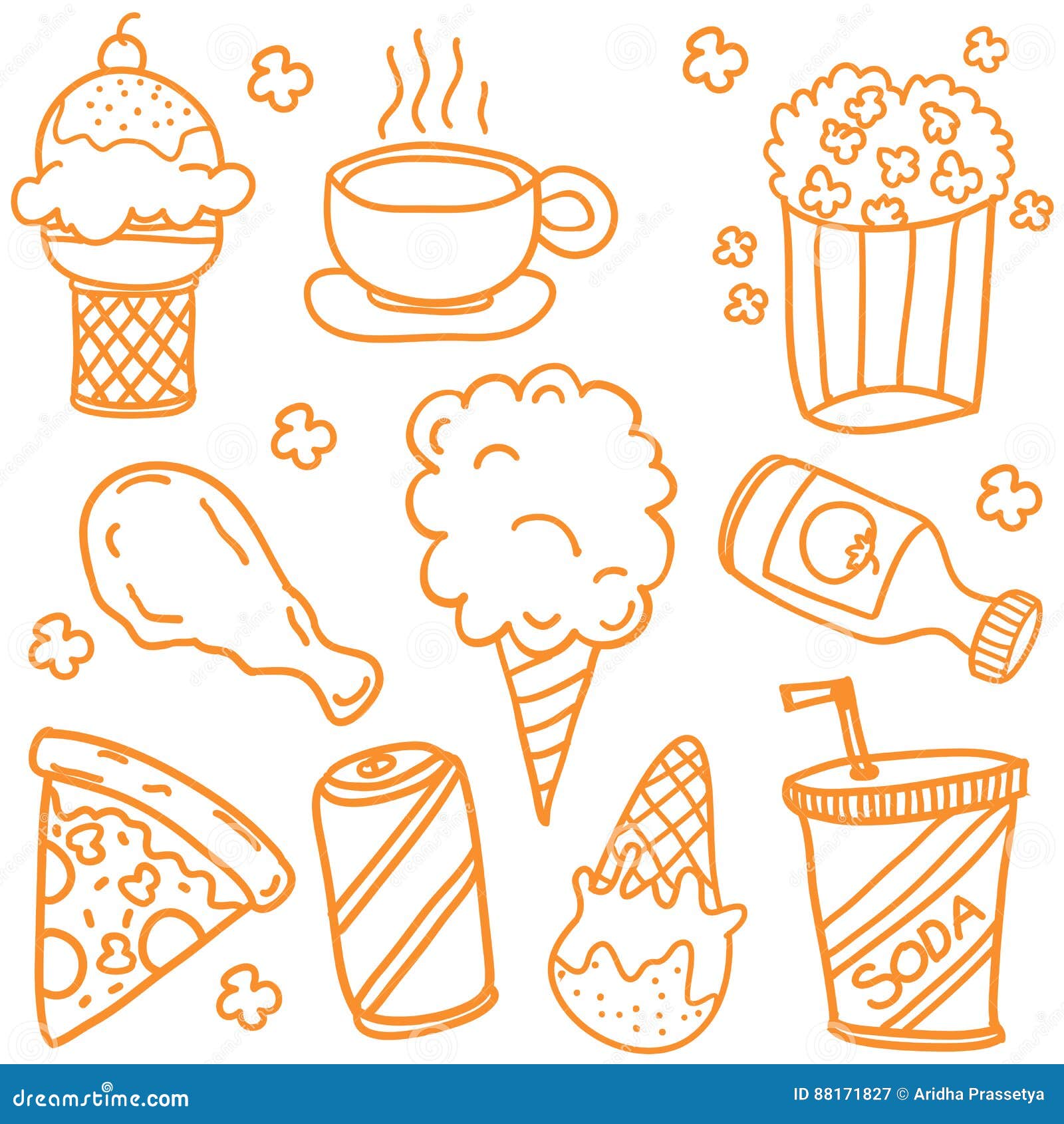 Collection of Various Fast Food Doodles Stock Vector - Illustration of ...