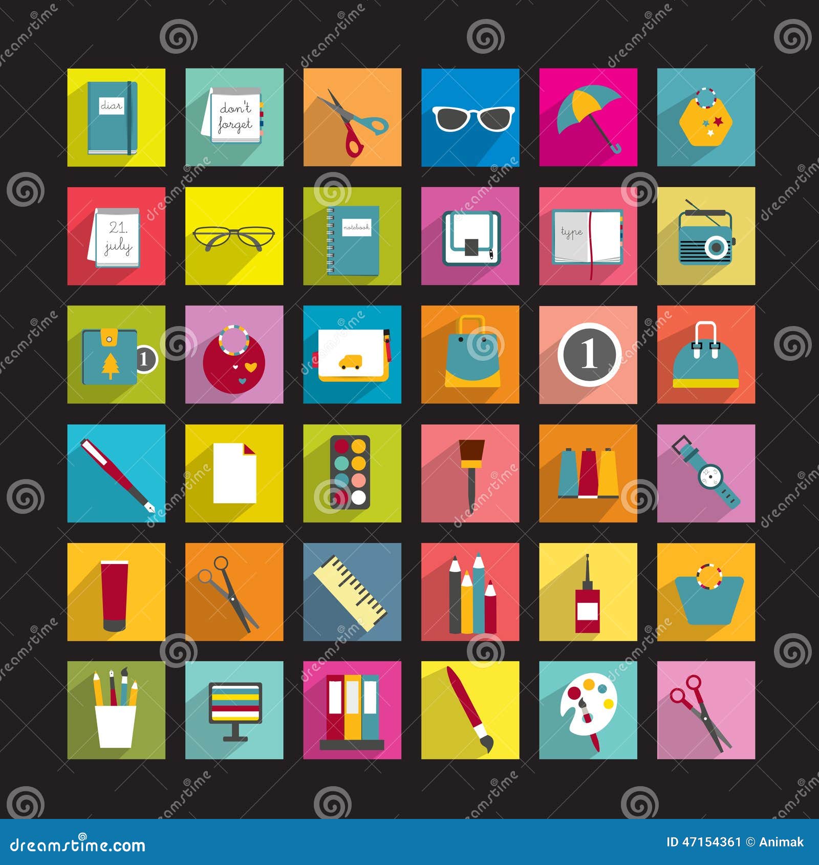 Collection of Various Flat Icons. Stock Vector - Illustration of funny ...