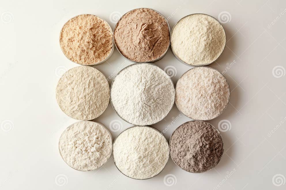A Collection of Various Flours Arranged Neatly on a Light Surface for ...
