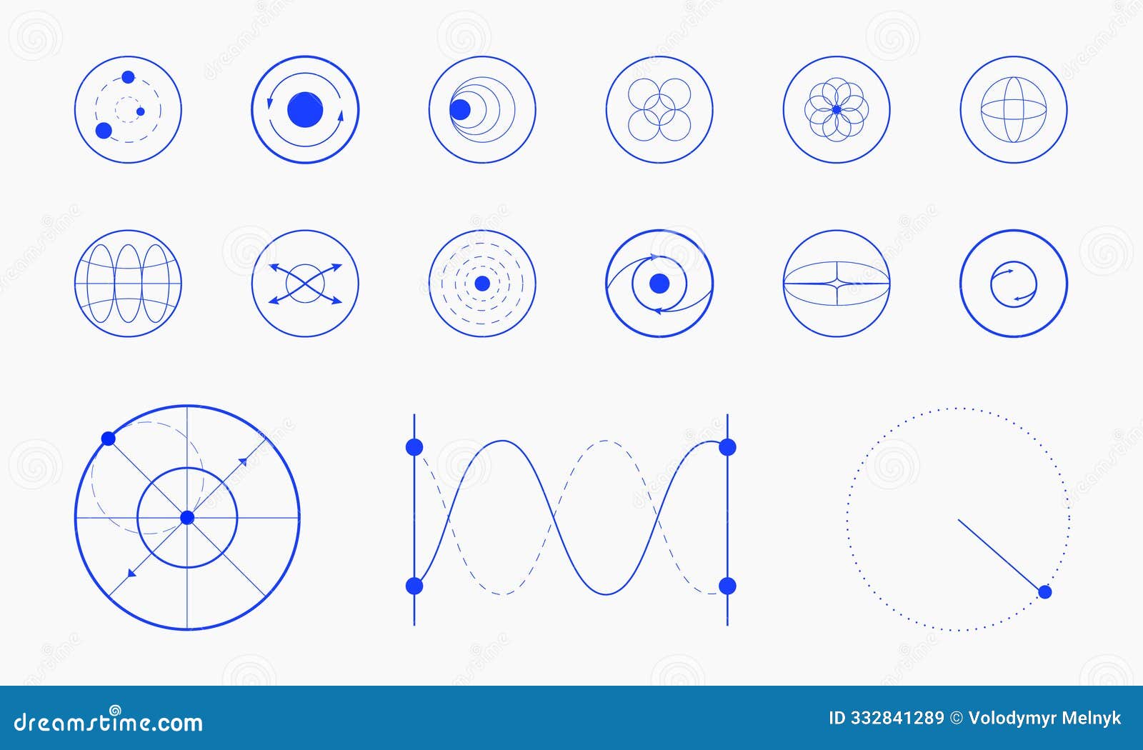 Collection of Various Geometric Shapes, Circles, Lines, and Curves ...