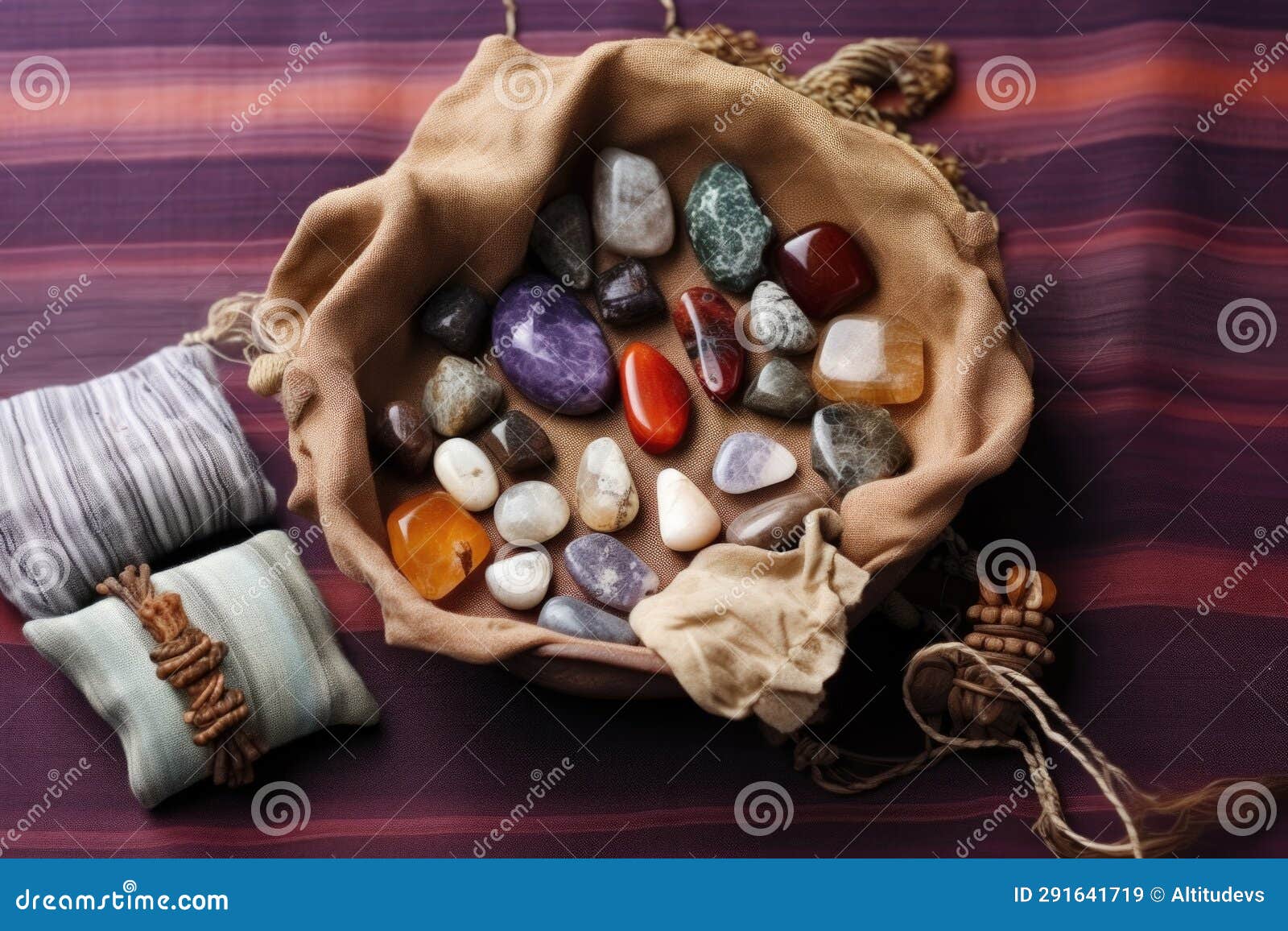 Collection of Various Healing Stones on Wool Fabric Stock Image - Image ...