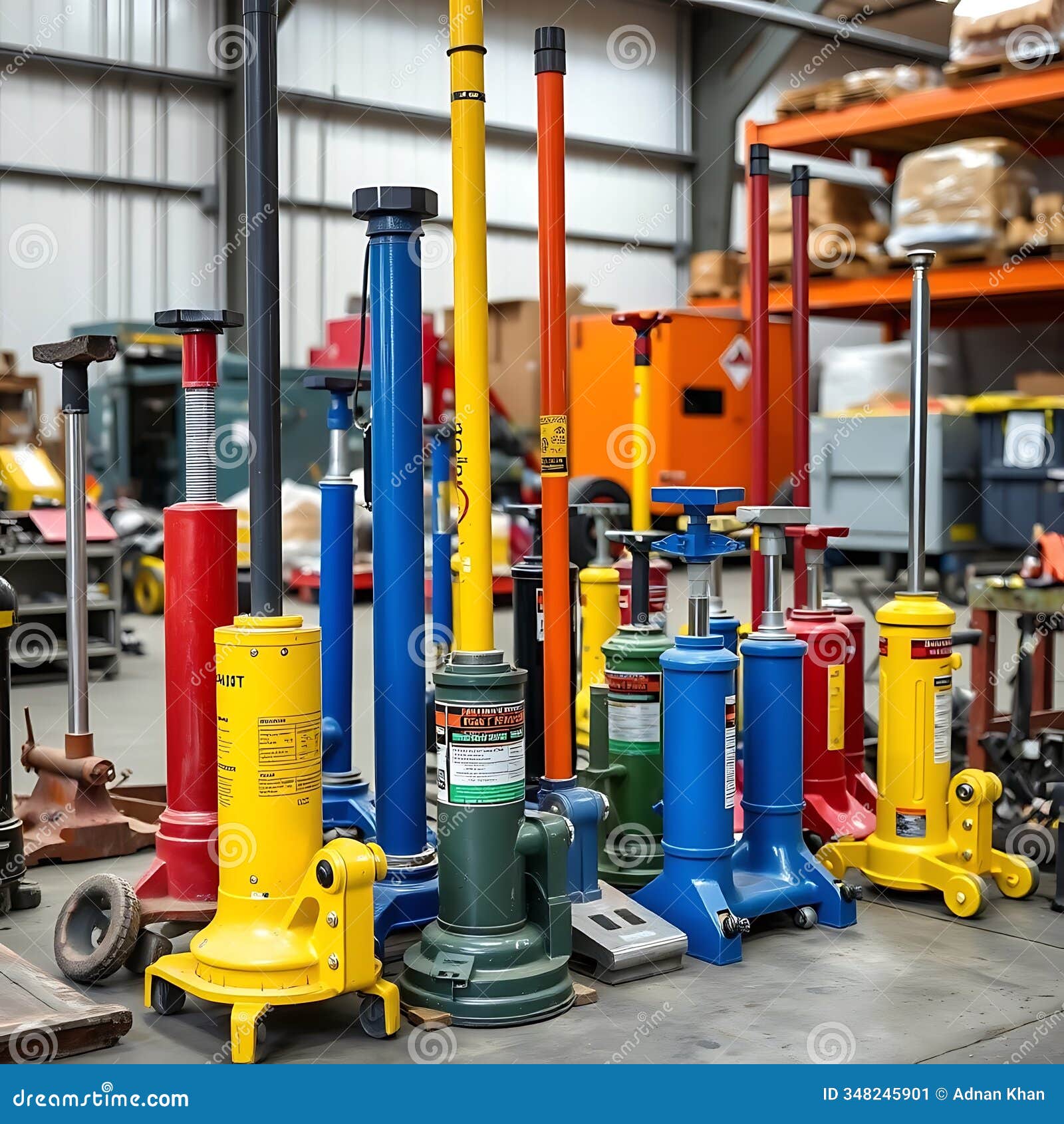 A Collection of Various Hydraulic Jacks and Lifting Equipment in an ...