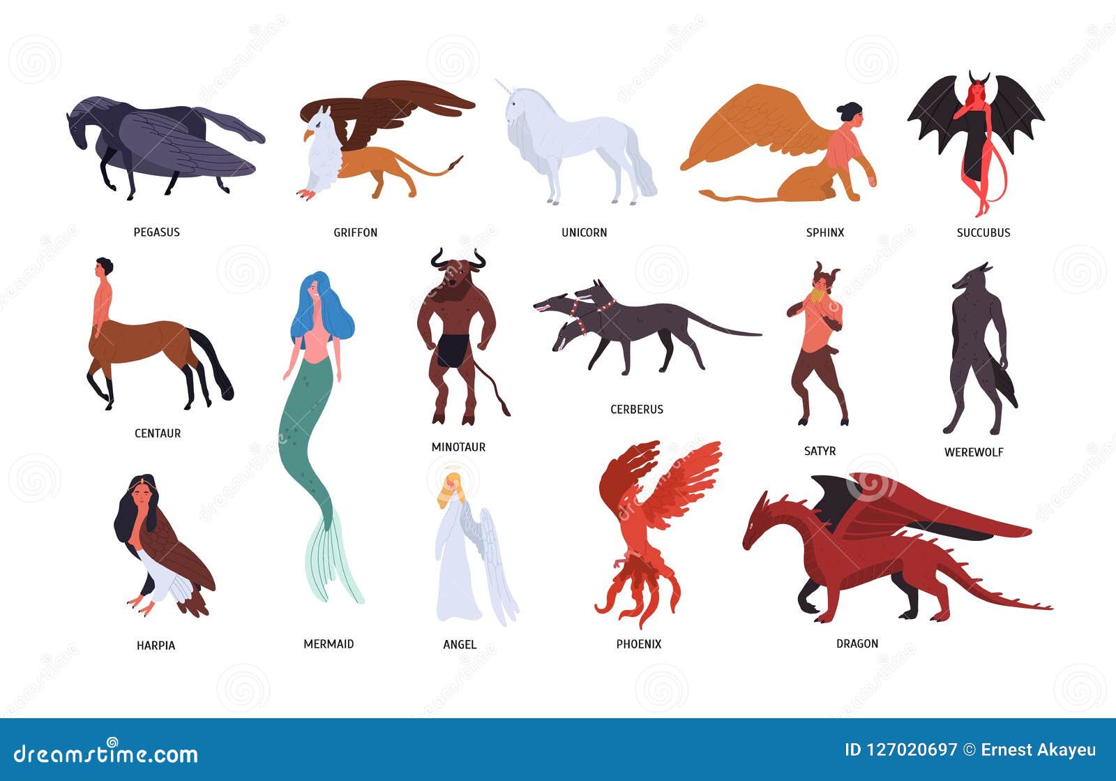 Collection of Various Magical Mythical Creatures Isolated on White ... Collection of Various Magical Mythical Creatures Isolated on White ...