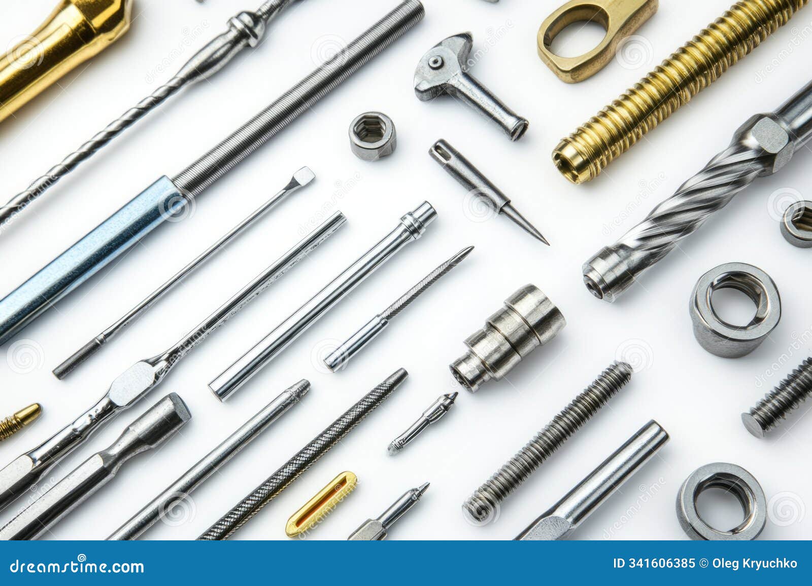 A Collection of Various Metal Tools and Fasteners on a White Background ...