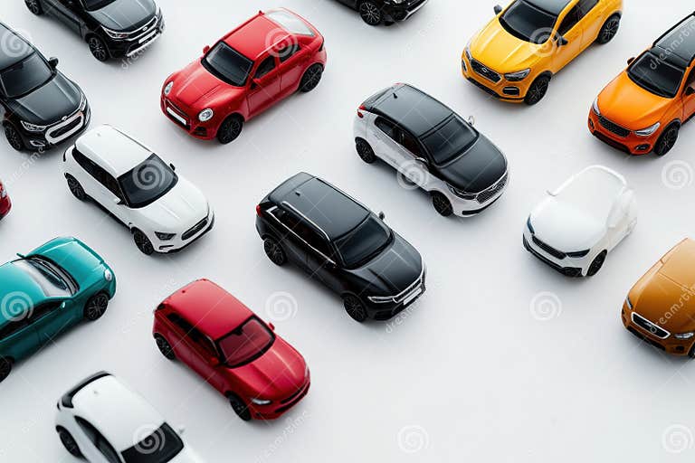 A Collection of Various Miniature Car Models Displayed on a White ...