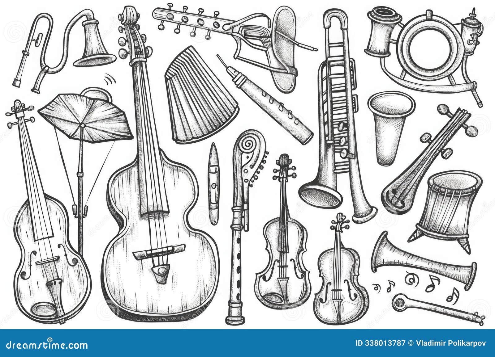 A Collection of Various Musical Instruments Arranged in a Single Line ...