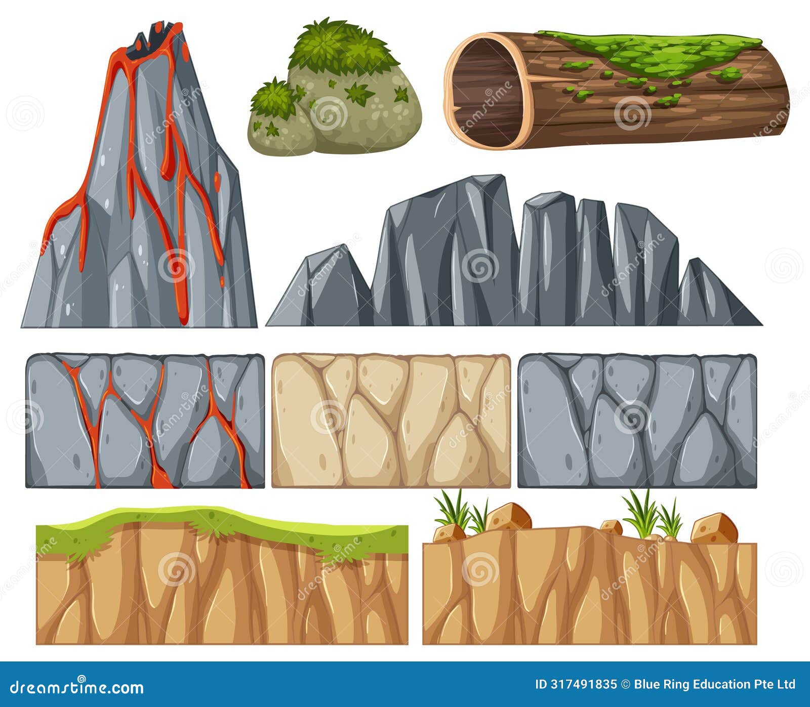 Various Natural Landscape Elements Stock Vector - Illustration of rocks ...