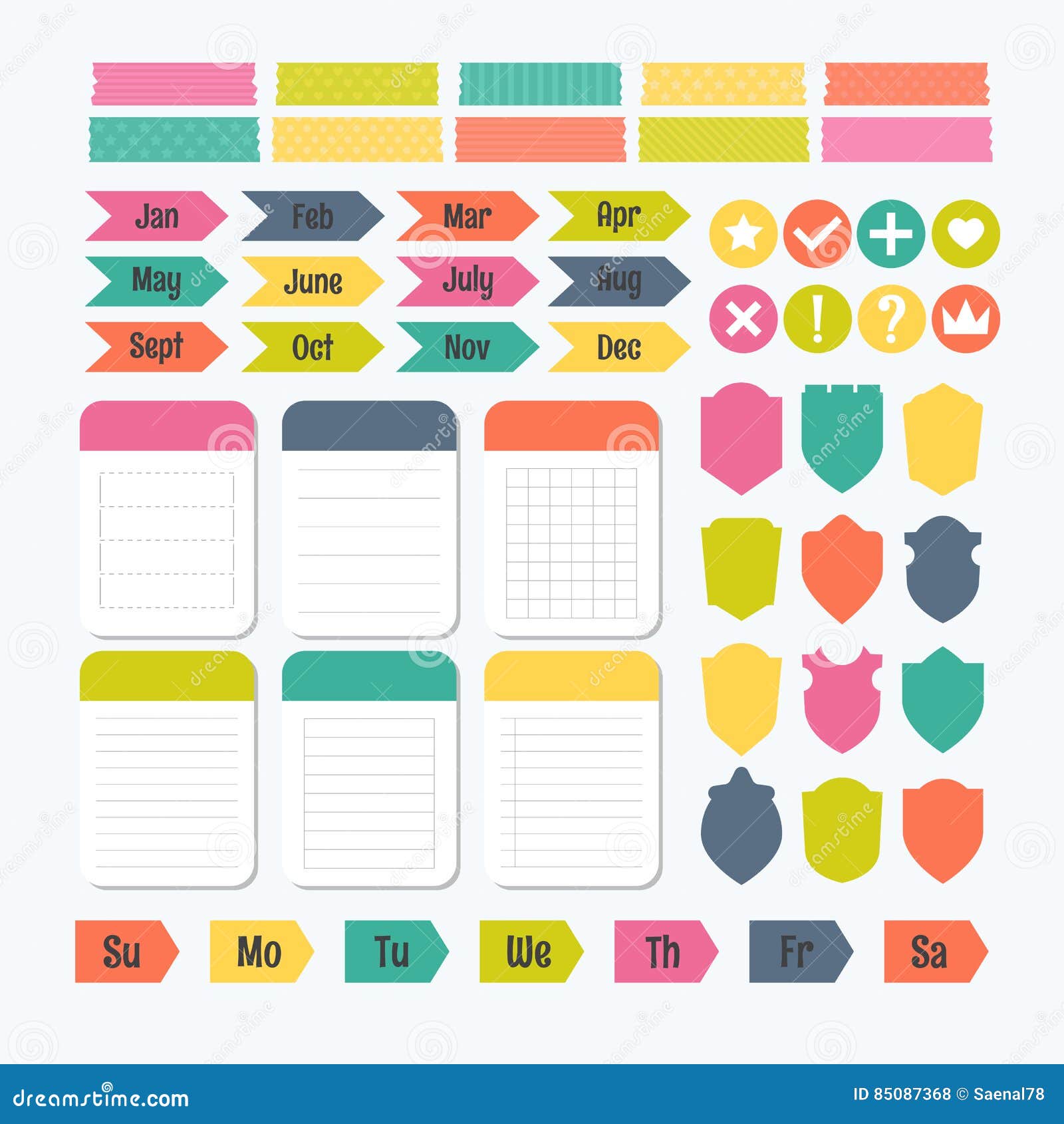 Collection of Various Note Papers with Different Tape Strips. Te Stock ...