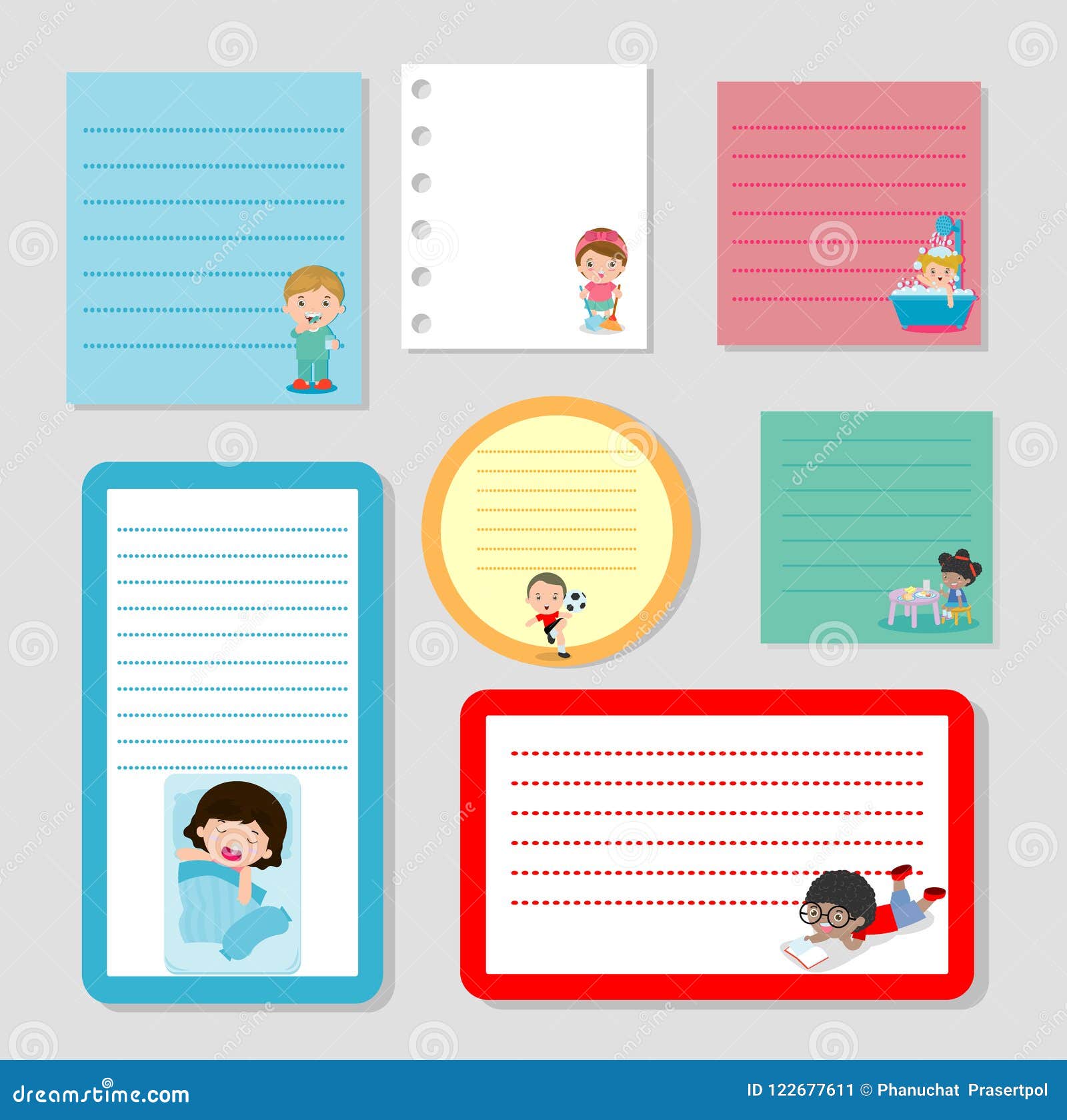 Collection of Various Note Papers and daily Routine of Child, Little ...