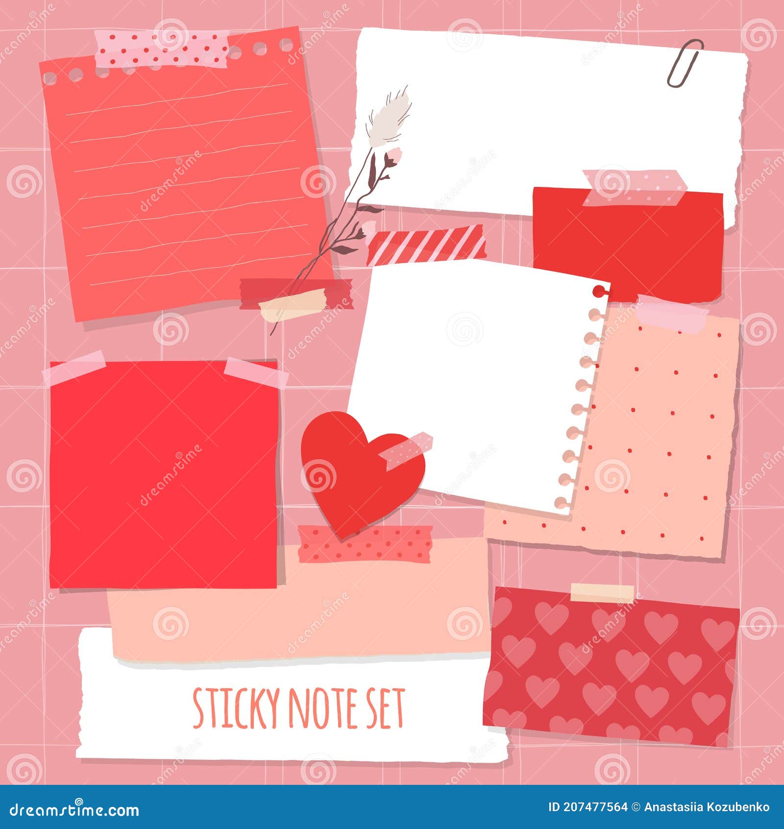 Collection of Various Notes Paper for Valentine Card. Red and Pink ...