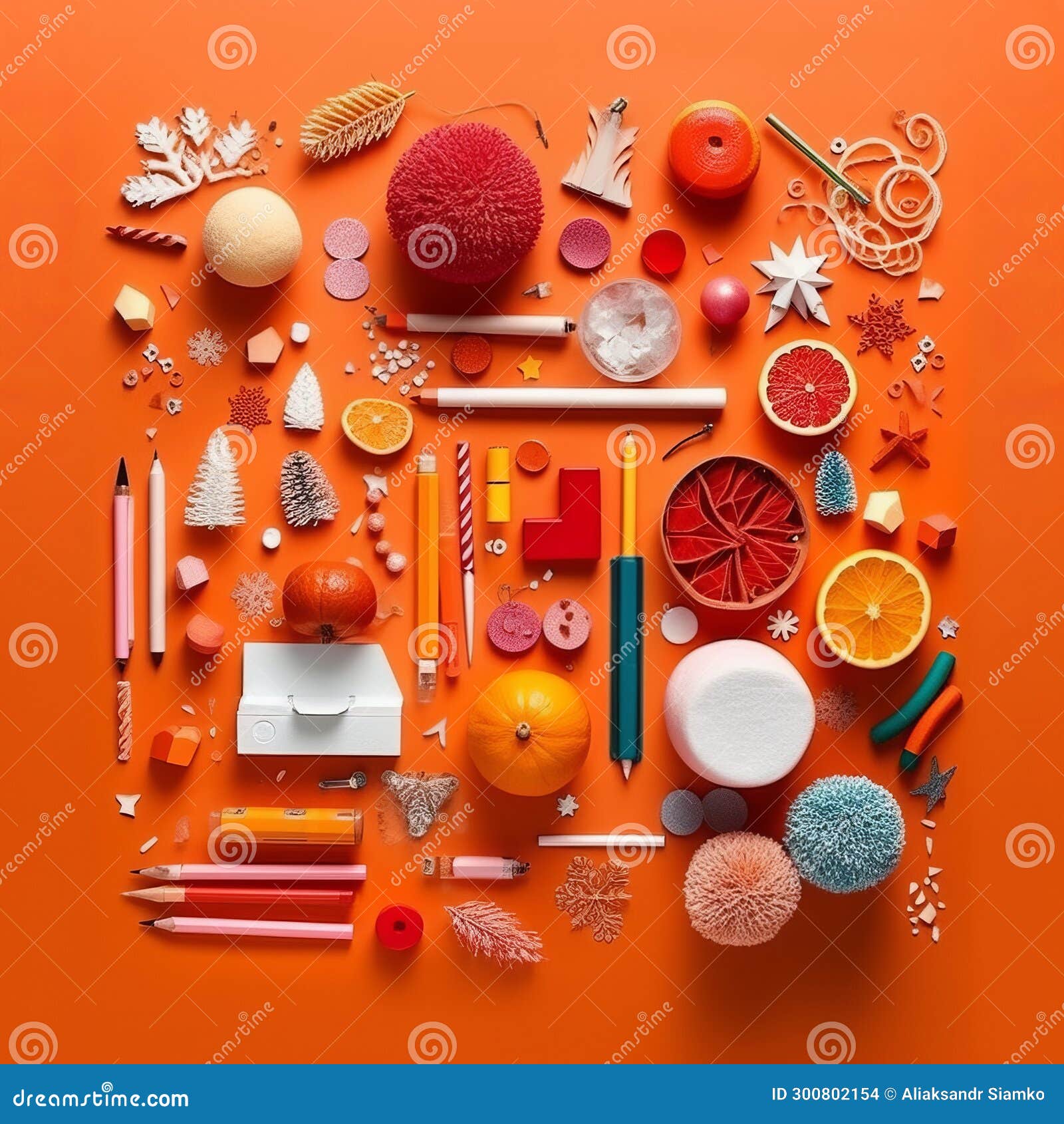 A Collection of Various Objects on an Orange Background Stock Photo ...