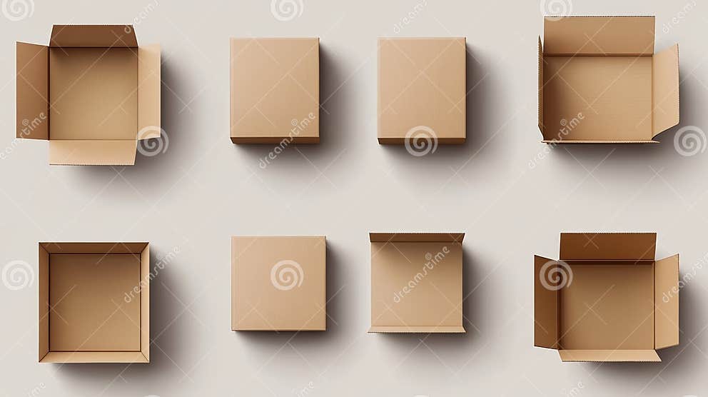 A Collection of Various Opened and Closed Cardboard Boxes Arranged in a ...