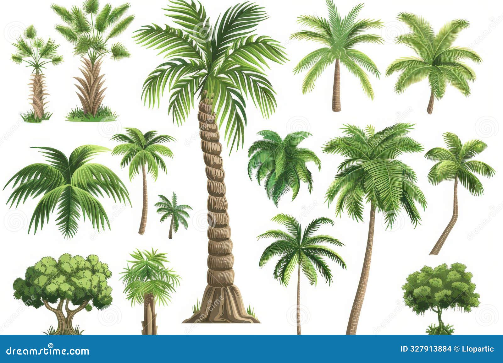 Collection Of Various Palm Tree Illustrations Showcasing Different ...
