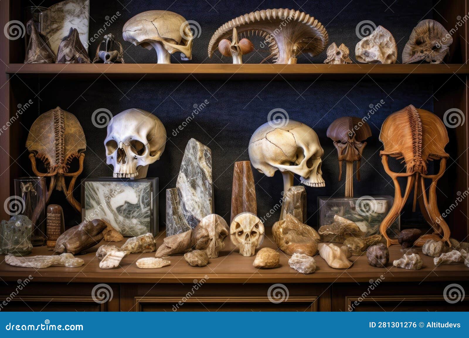 Collection of Various Prehistoric Fossils on Display Stock Illustration ...