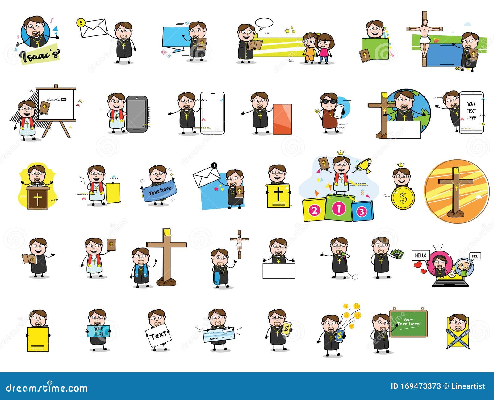 Kids With A Priest Reading The Holy Bible Vector Illustration ...